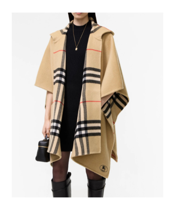 BURBERRY Burberry Check Cashmere Hooded Cape